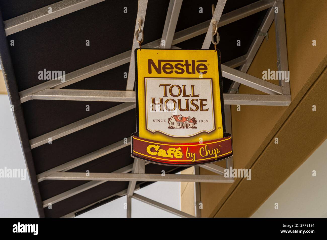 Close up of a Toll House shop hanging sign is seen at an outlet mall in ...