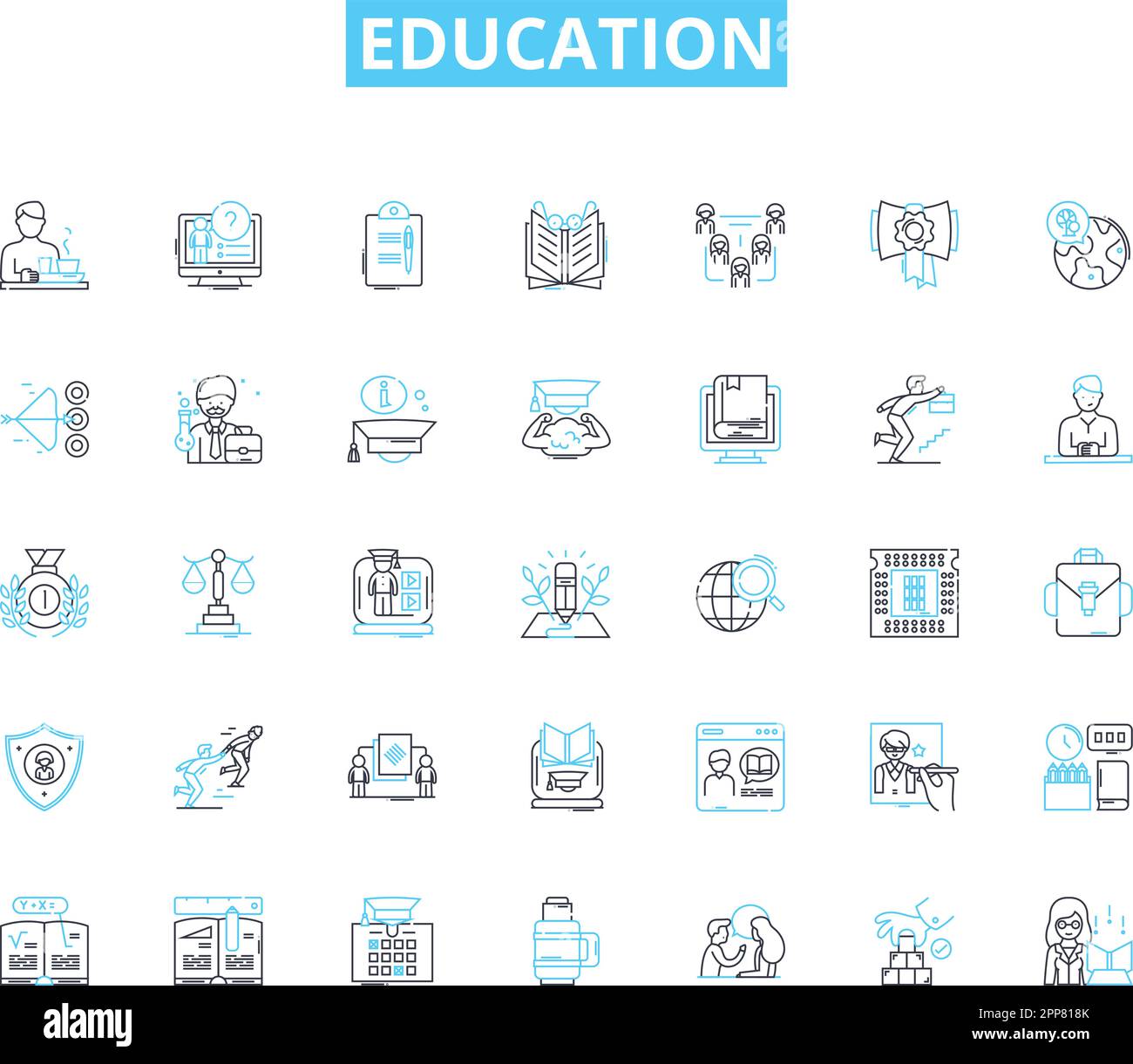 Education linear icons set. Learning, Knowledge, Teaching, Instruction, Curriculum, Classroom ...