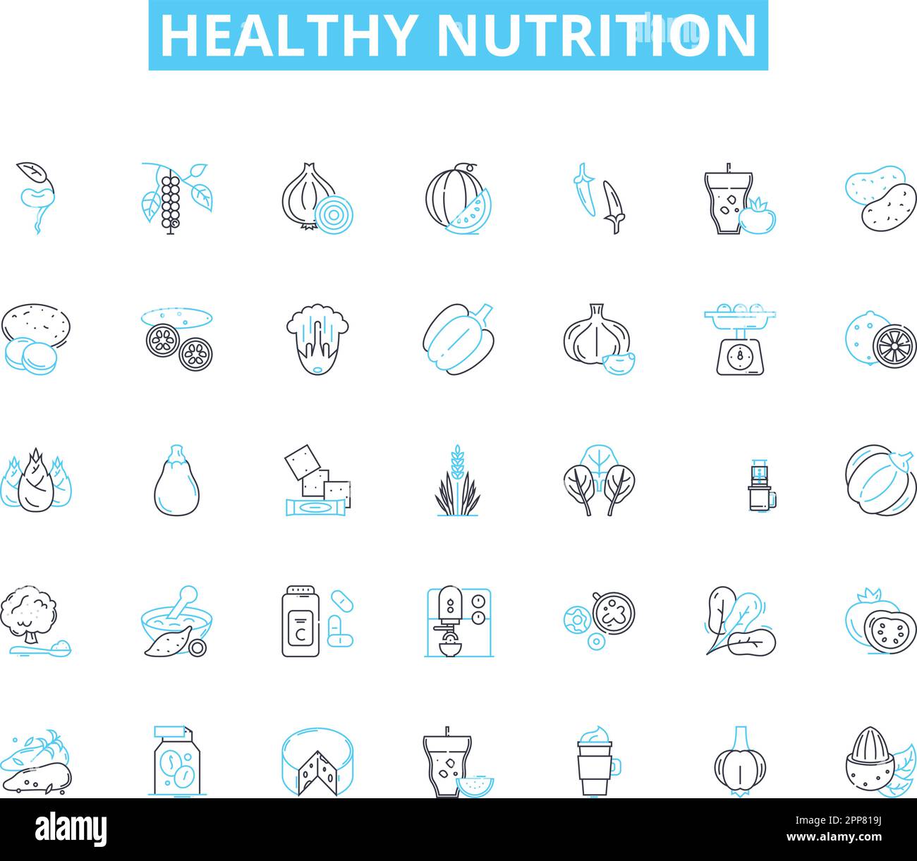 Healthy nutrition linear icons set. Nourishment, Wellness, Balanced ...