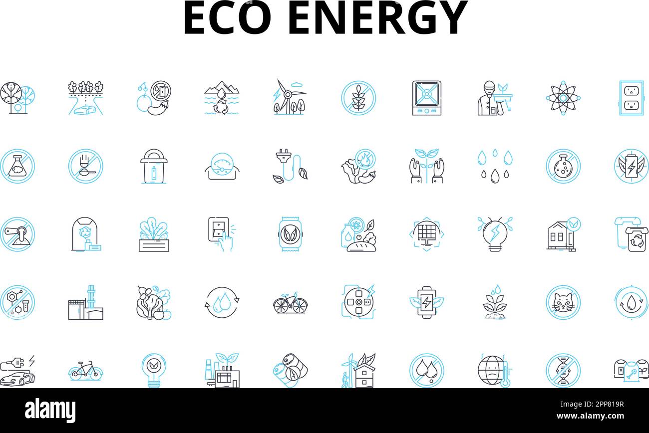 Eco energy linear icons set. Solar, Wind, Hydro, Geothermal, Biomass ...