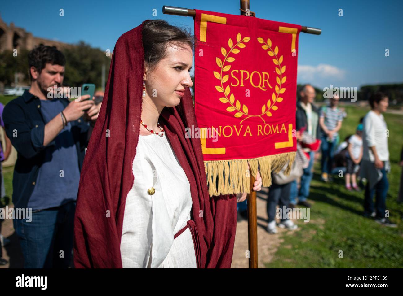 Re-enactment of a ceremony of ancient Rome. Figures from all over the ...