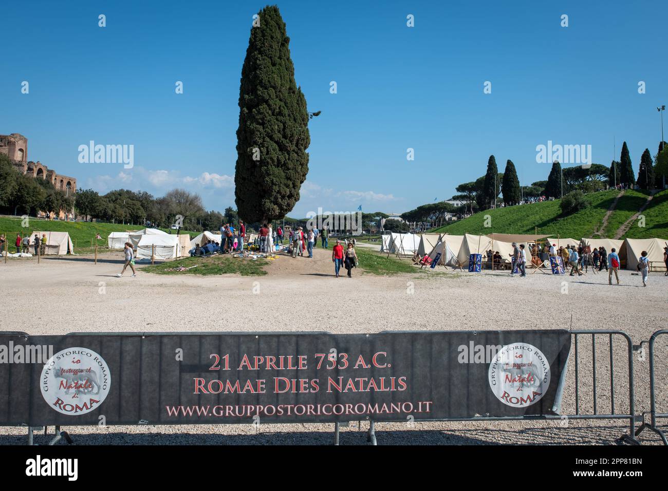 The entrance to the Roman camp set up for the celebrations of the birth ...