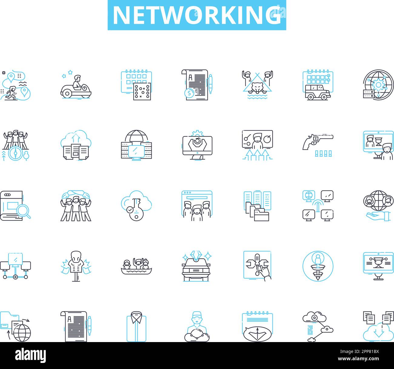 Networking Linear Icons Set Connected Collaborative Relationships Communication Contacts