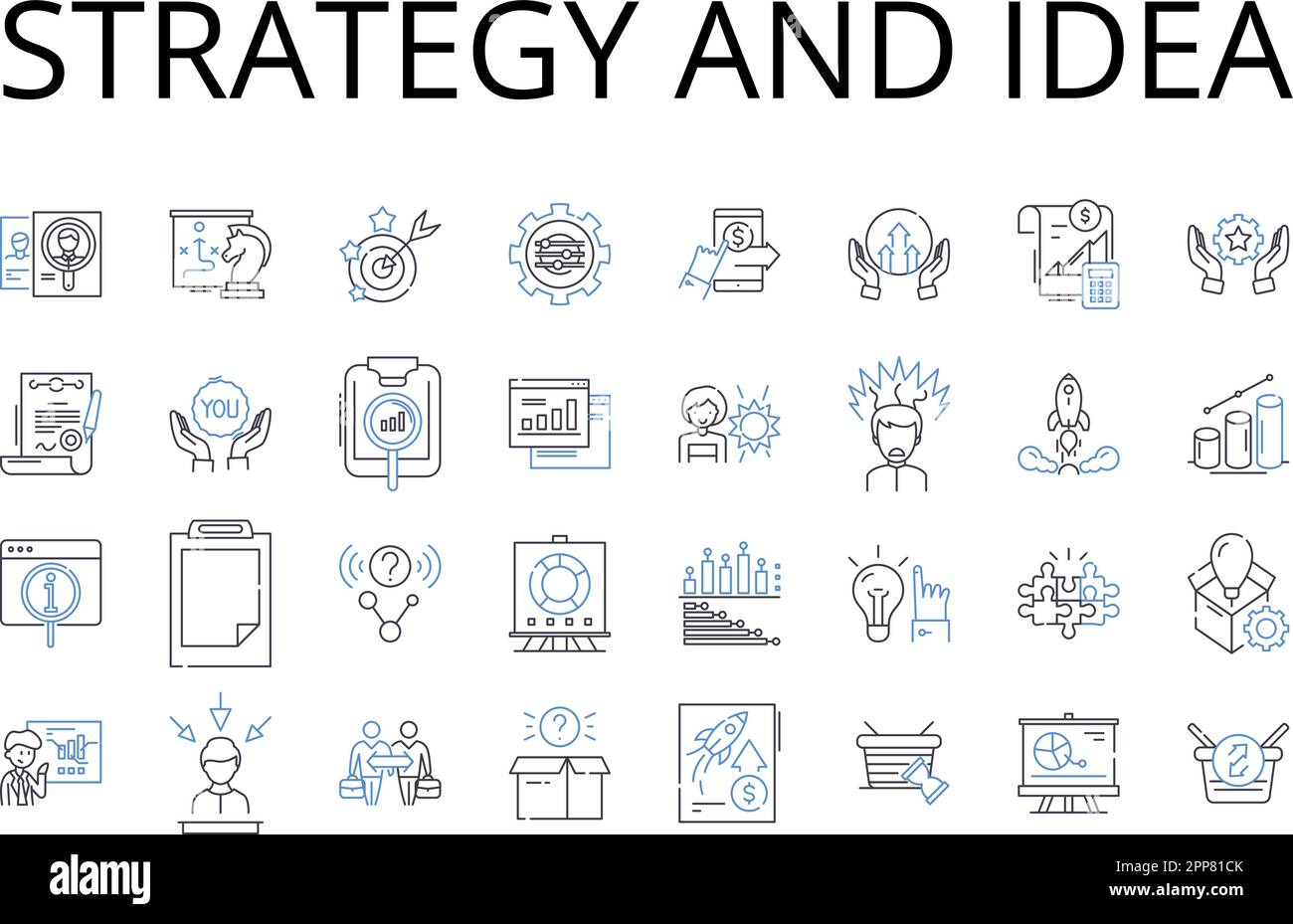 Strategy And Idea Line Icons Collection Purpose And Objective Vision