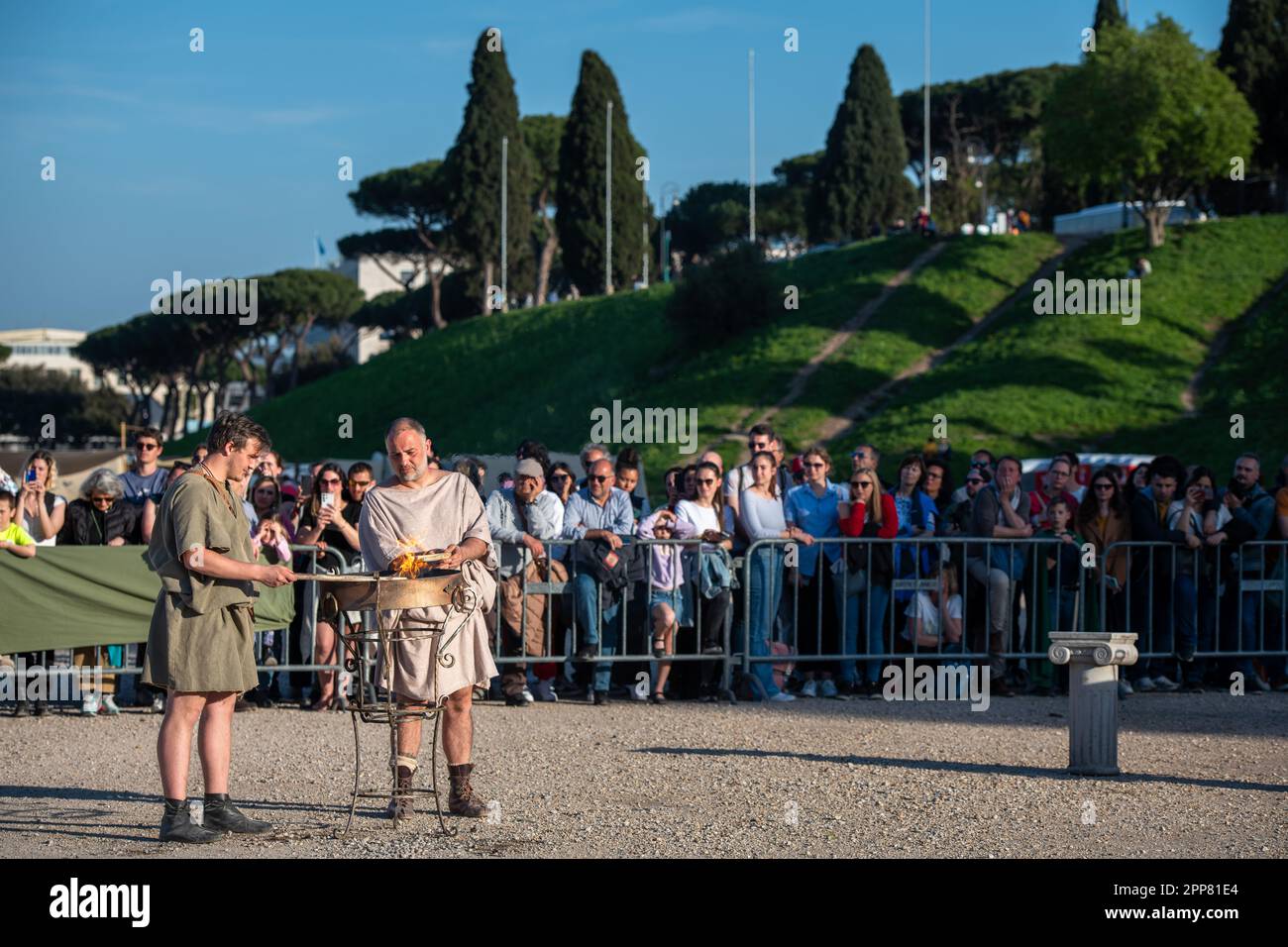 Ancient Romans light the sacred fire. Figures from all over the world ...