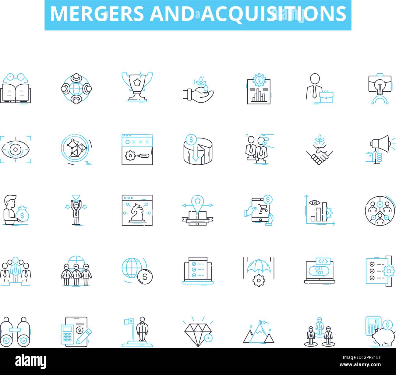 Mergers And Acquisitions Linear Icons Set Consolidation Integration Synergy Dilution