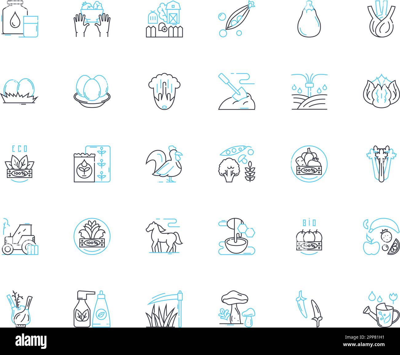 Eco-friendly farming linear icons set. Sustainable, Organic, Composting ...