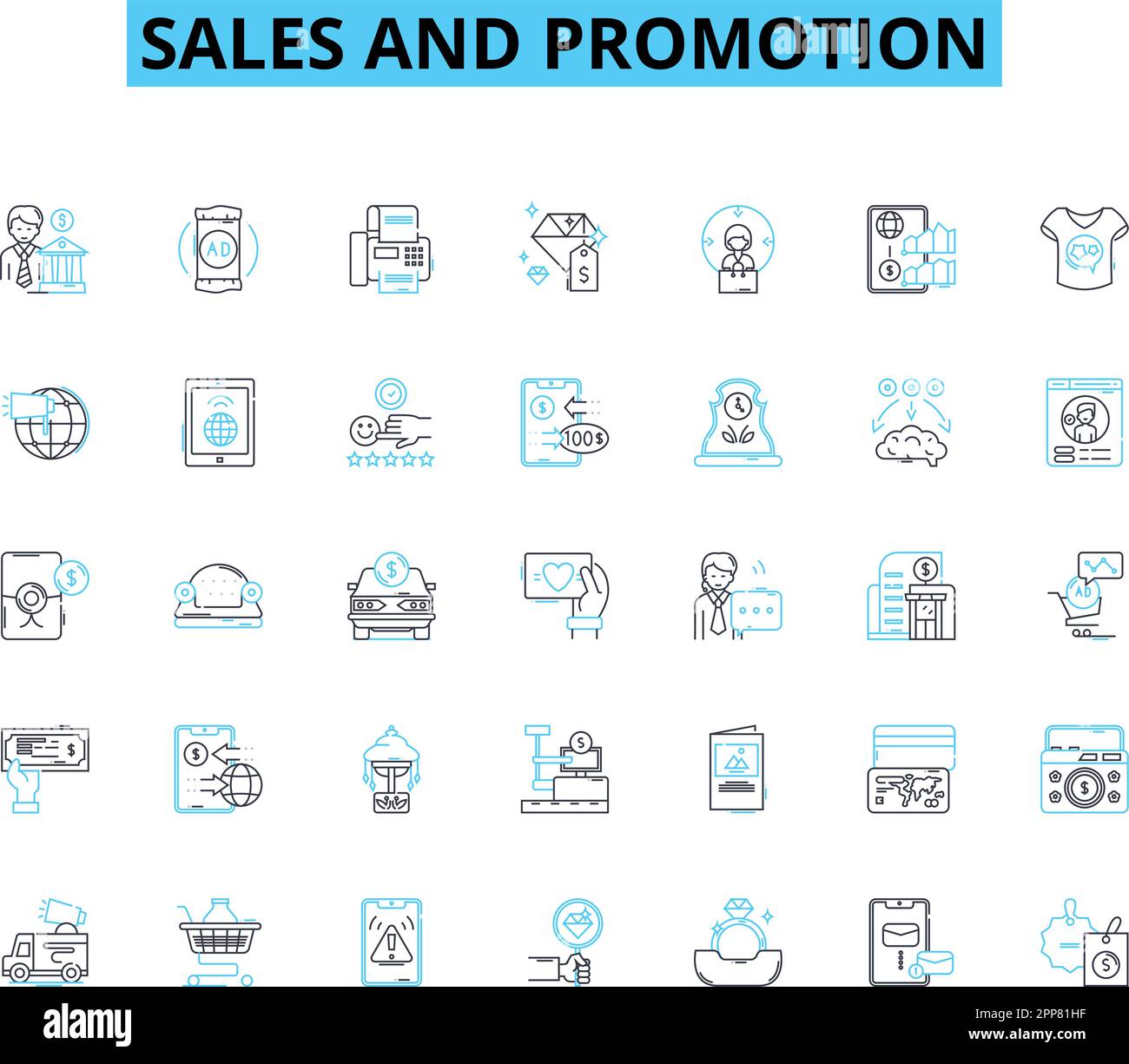 Sales and promotion linear icons set. Advertising, Promotion, Marketing ...