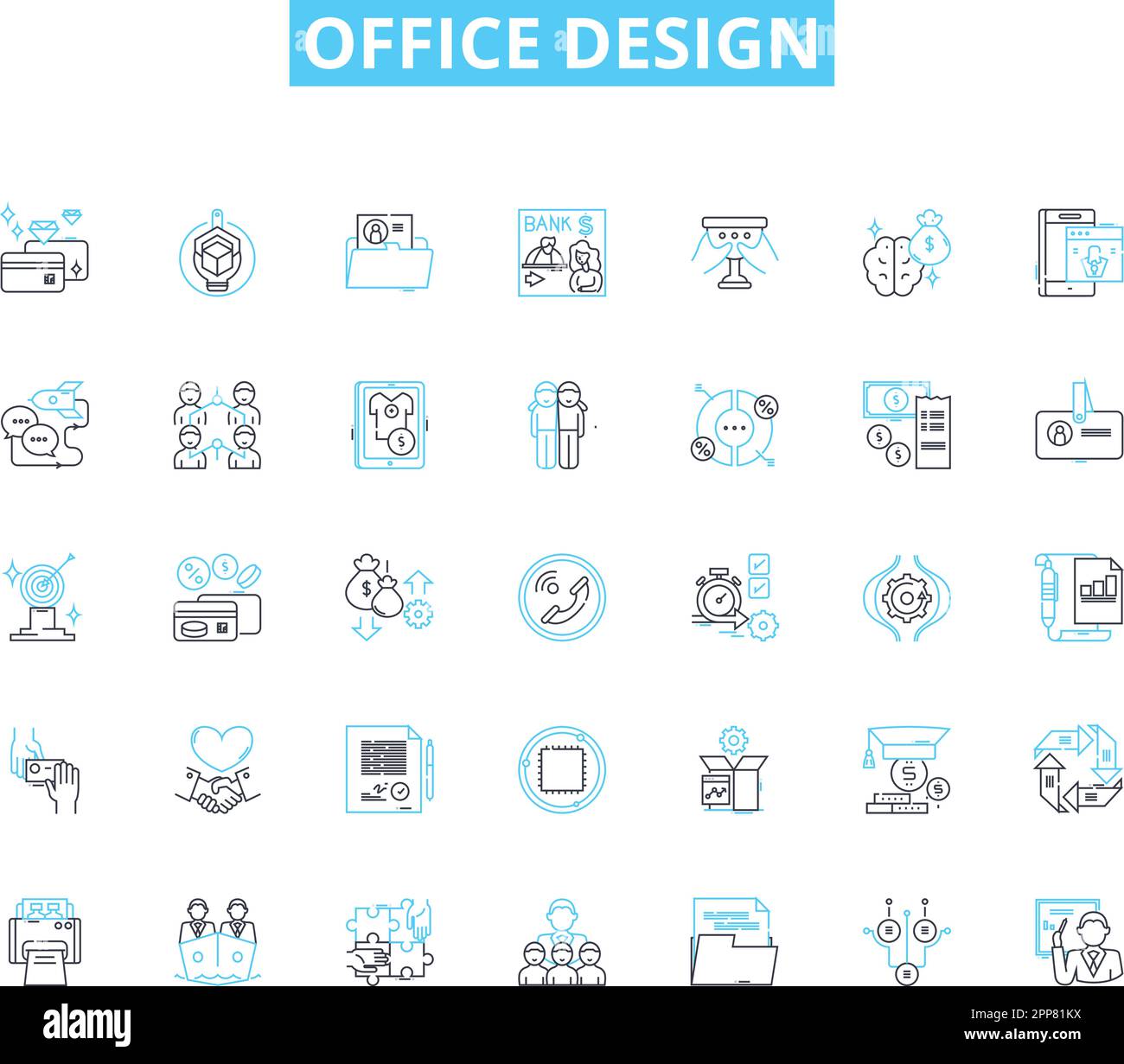 office design linear icons set. Productivity, Efficiency, Collaboration ...