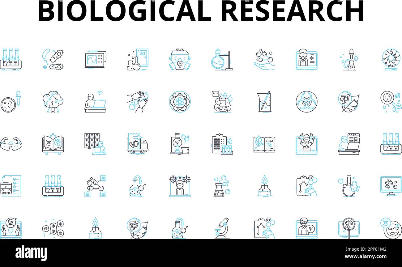 Biological research linear icons set. Genetics, Microbiology, Virology ...