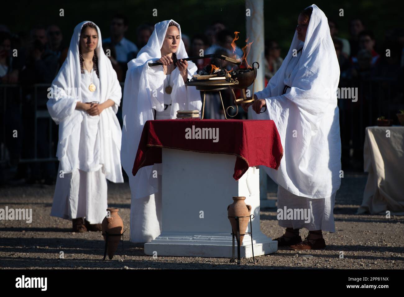 Re-enactment of a ceremony of ancient Rome. Figures from all over the ...