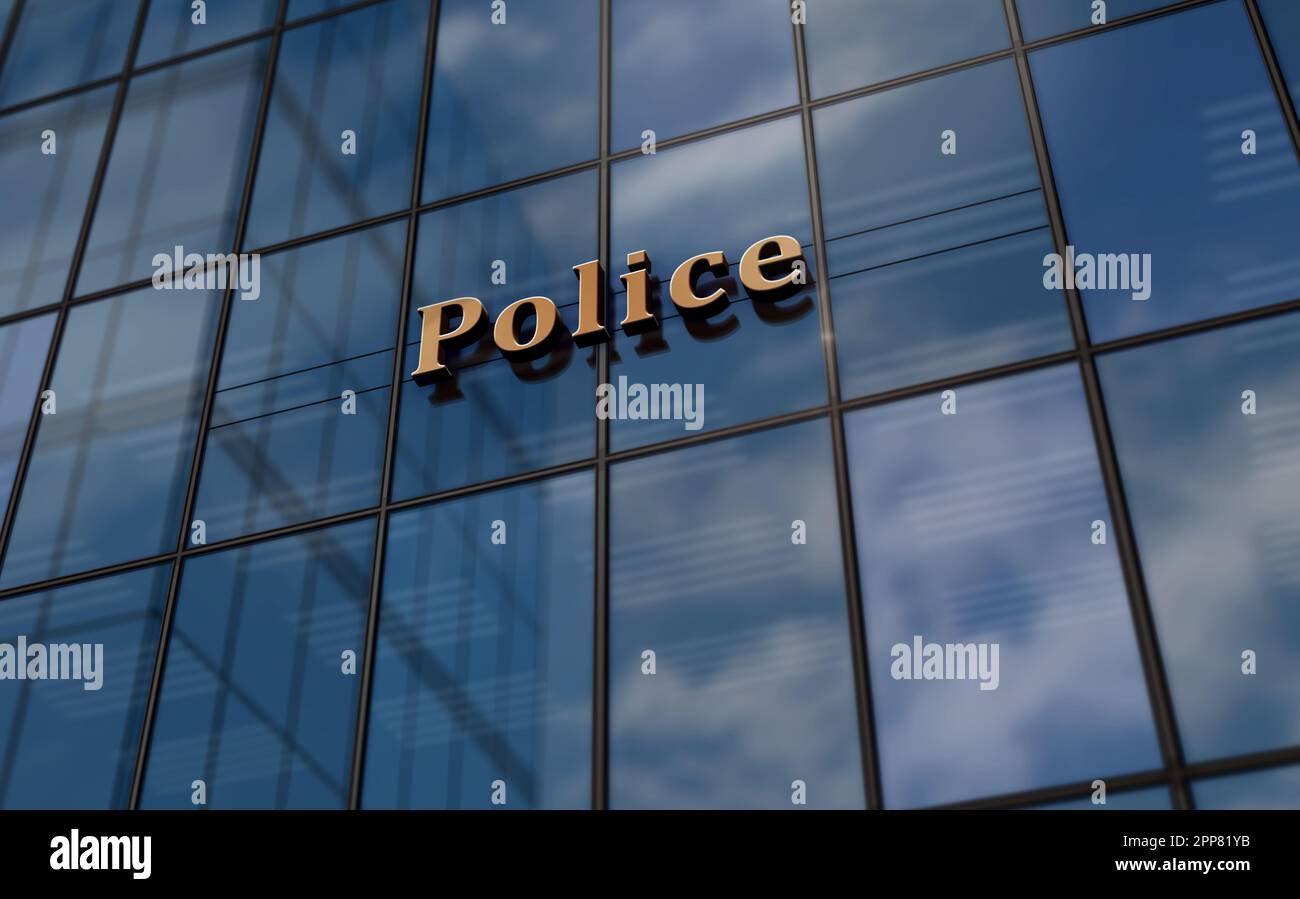 Police station glass building concept. Police department headquarters ...