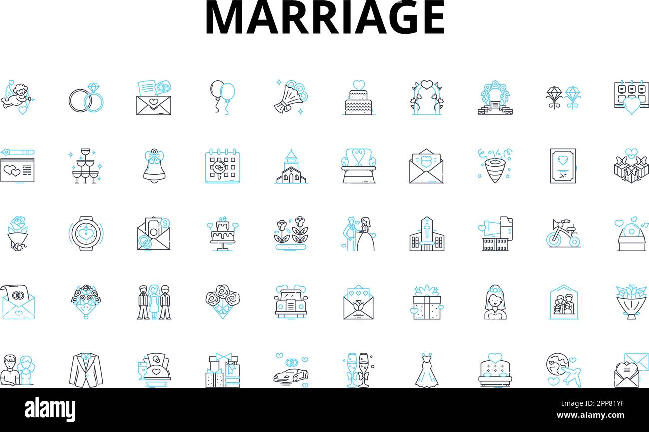 Marriage linear icons set. Vows, Commitment, Partnership, Love ...
