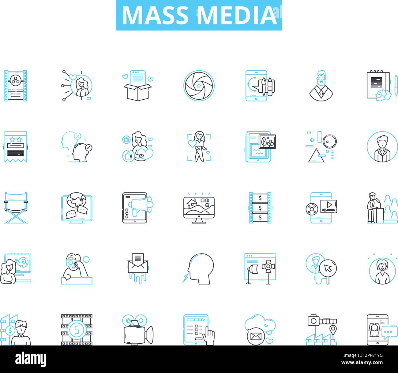 Mass media linear icons set. News, Journalism, Advertising, Radio ... Mass media linear icons set. News, Journalism, Advertising, Radio ...