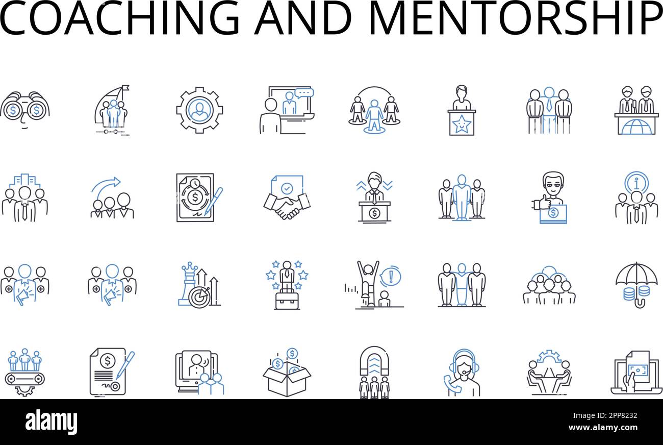 Coaching and mentorship line icons collection. Teaching and guidance ...