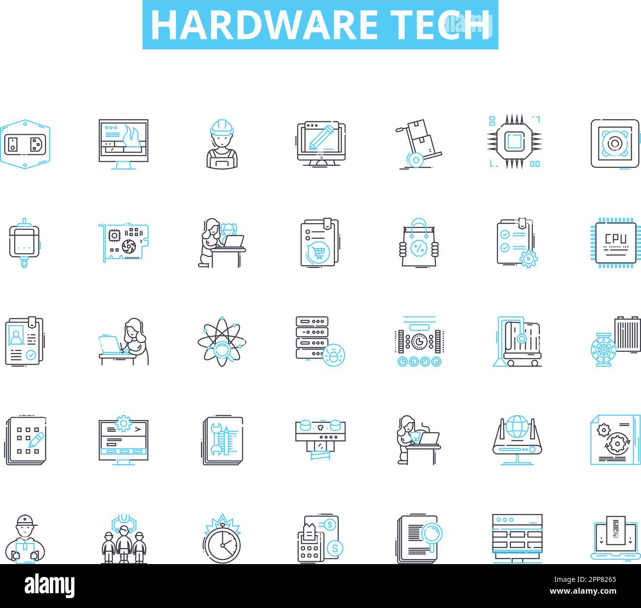 hardware tech linear icons set. Processor, Motherboard, Graphics ... hardware tech linear icons set. Processor, Motherboard, Graphics ...