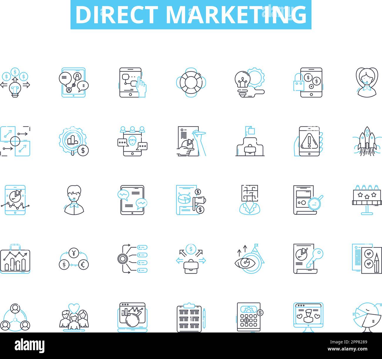 Direct marketing linear icons set. Targeted, Personalized, Mail, Ads ...