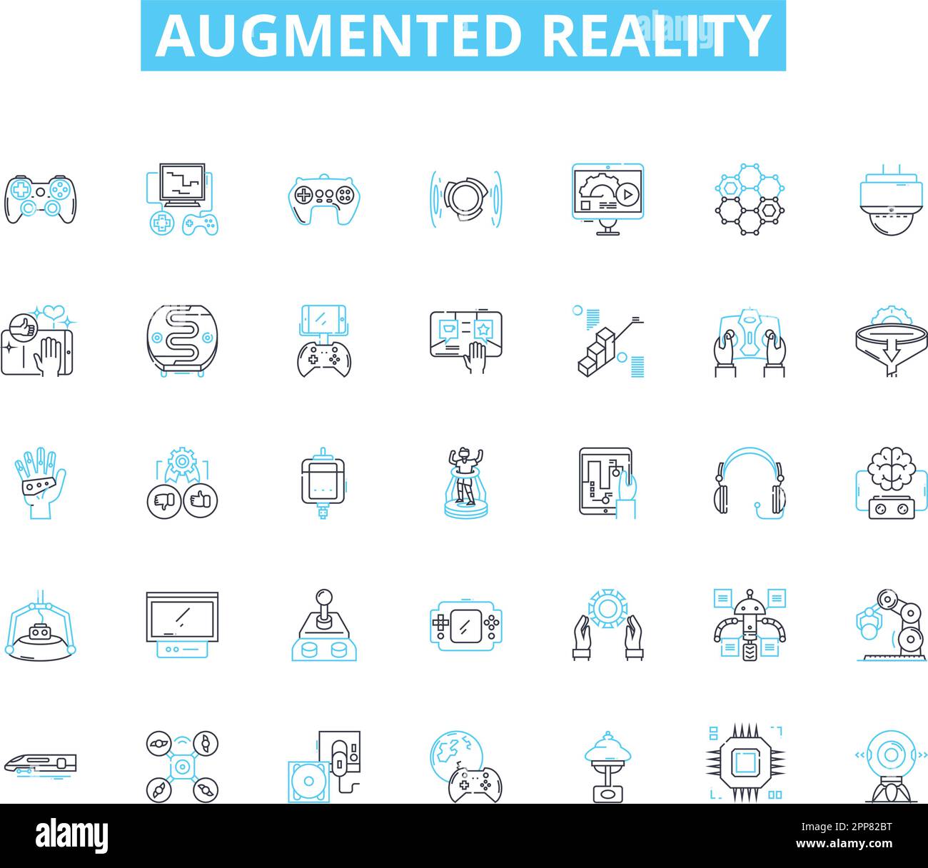 Augmented reality linear icons set. Hologram, Virtual, Overlay, Immersive, Interactive ...