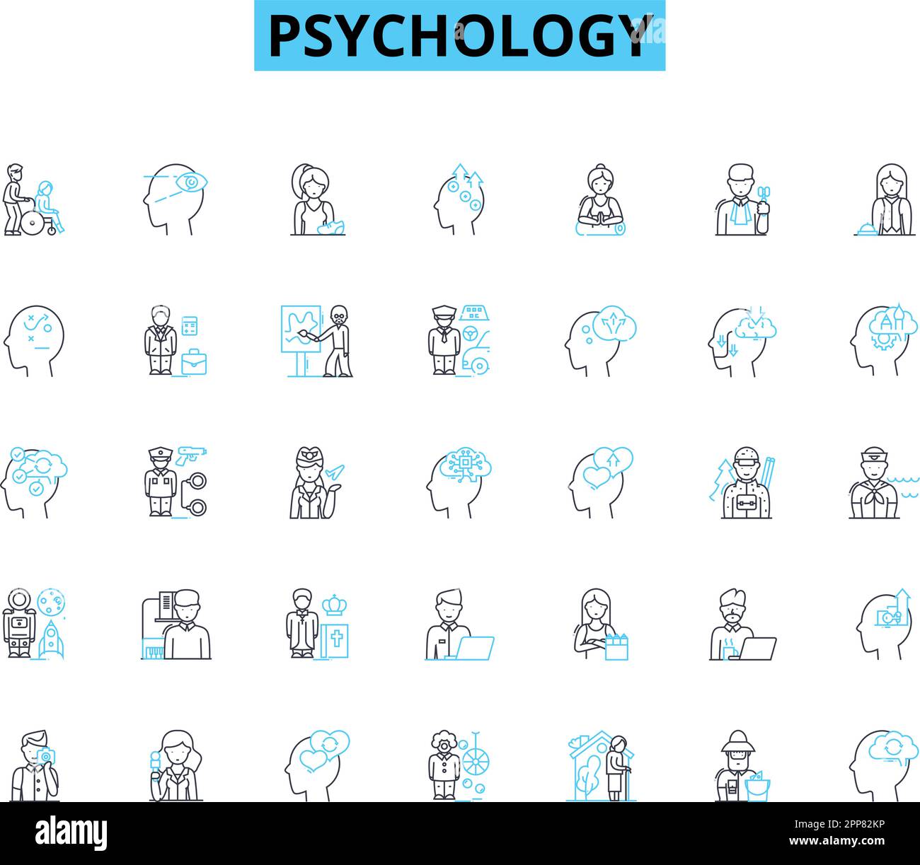 Psychology linear icons set. Perception, Memory, Emotion, Cognition ...