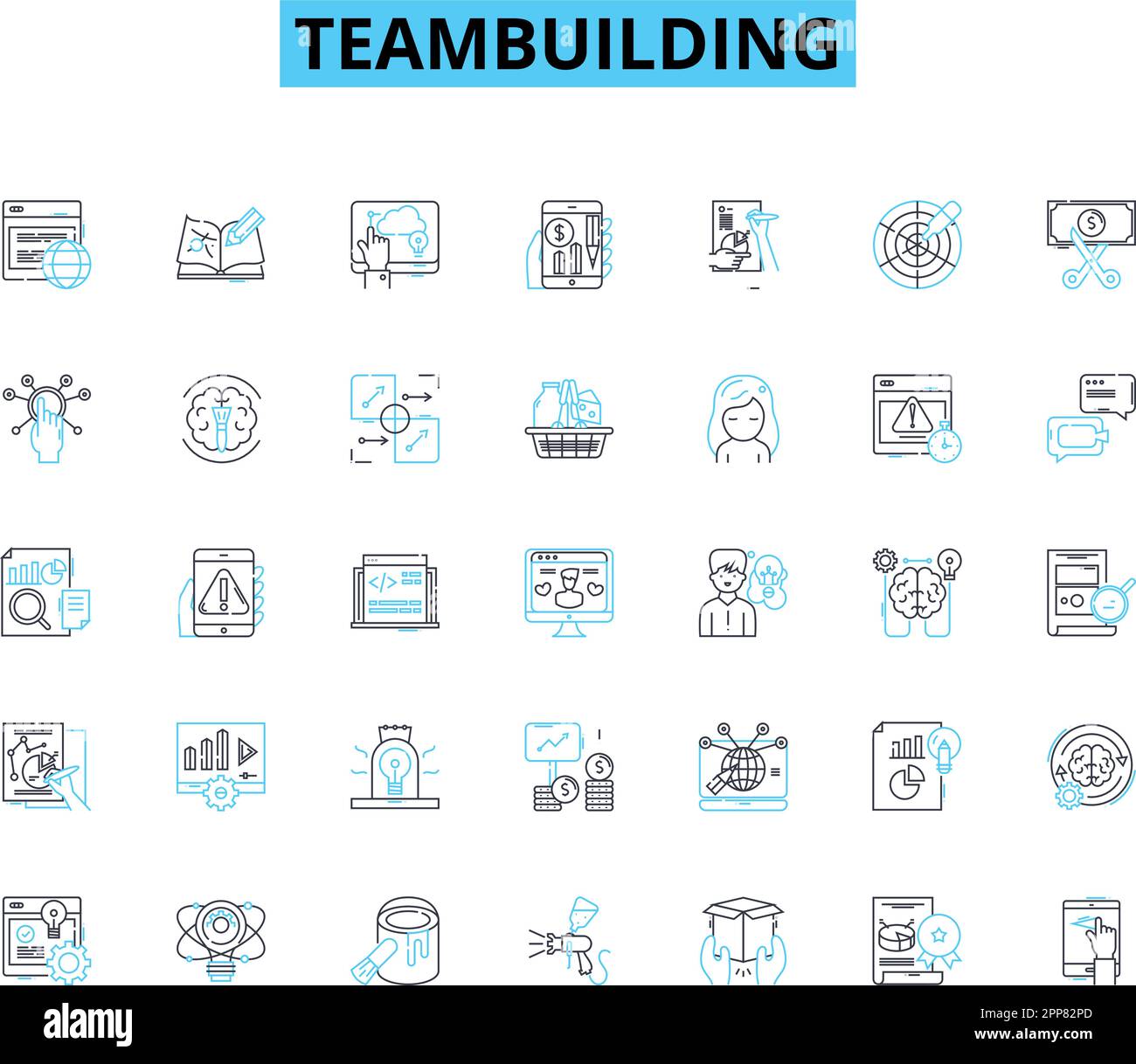 Teambuilding linear icons set. Collaboration, Trust, Synergy ...