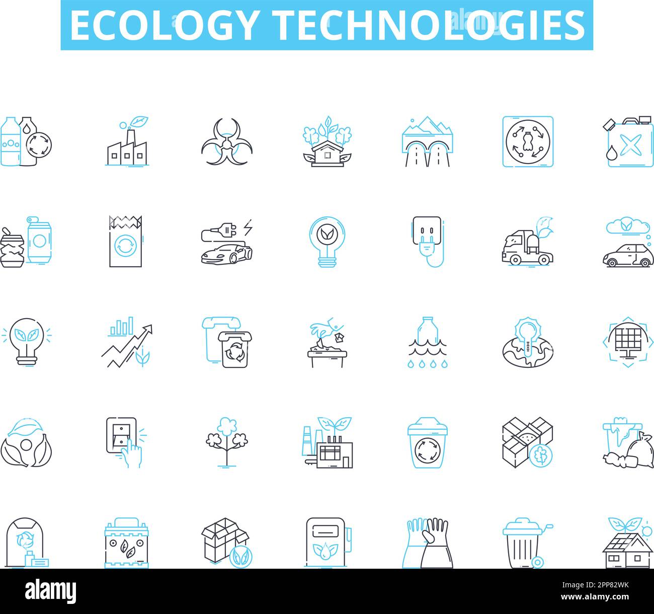 Ecology technologies linear icons set. Solar, Wind, Geothermal, Biomass ...