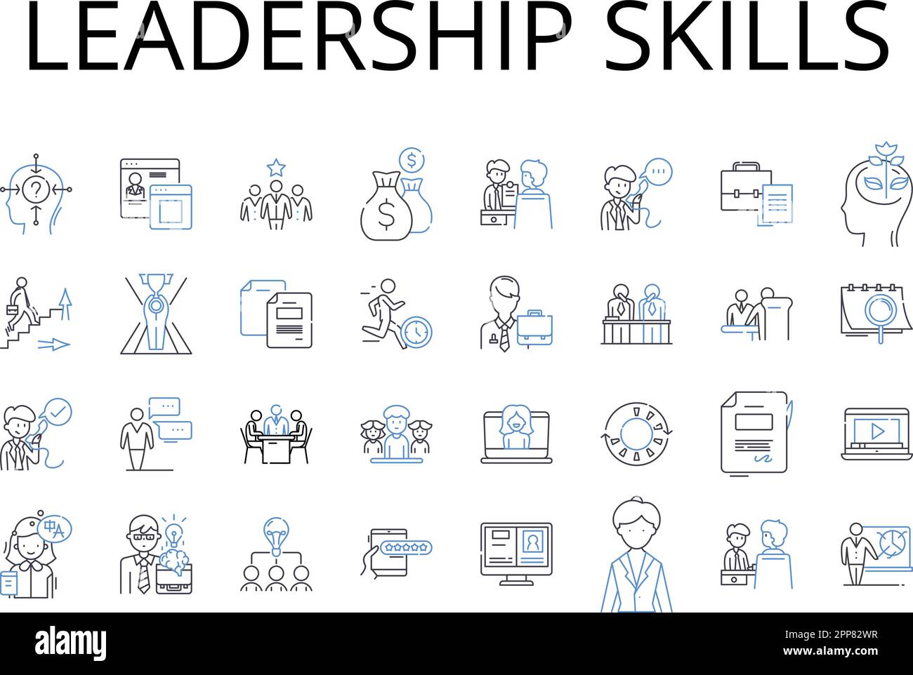 Leadership skills line icons collection. Communication skills, Teamwork ...