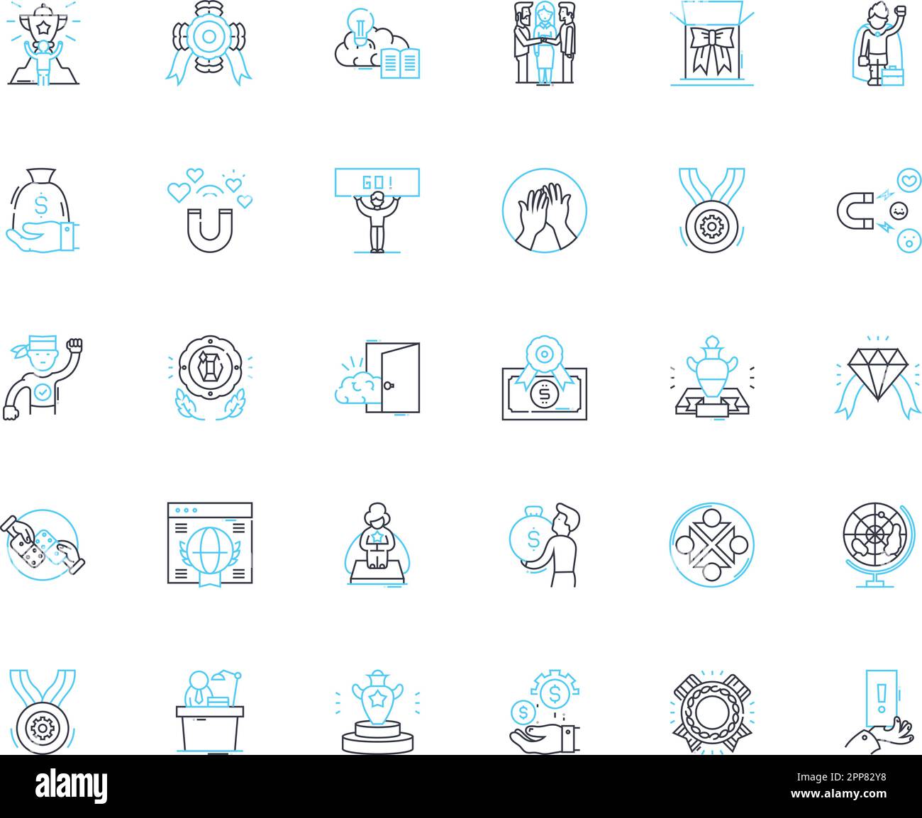 Market expansion linear icons set. Growth, Expansion, New markets, Diversification ...