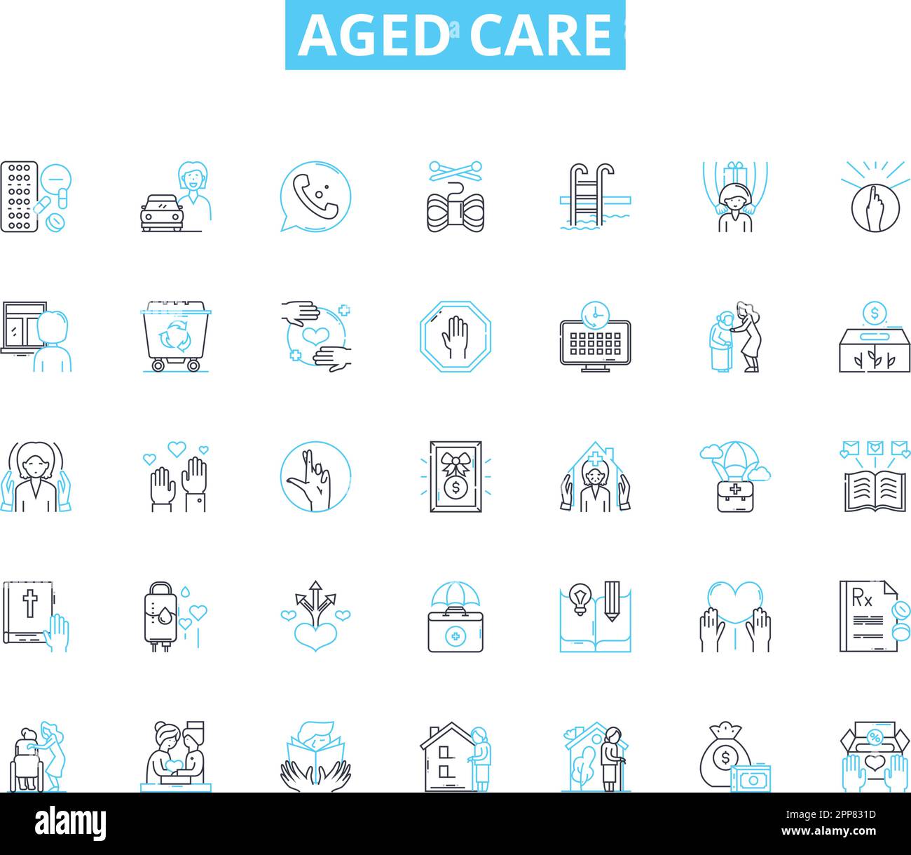 Aged care linear icons set. Elderly, Retirement, Nursing, Assistance ...