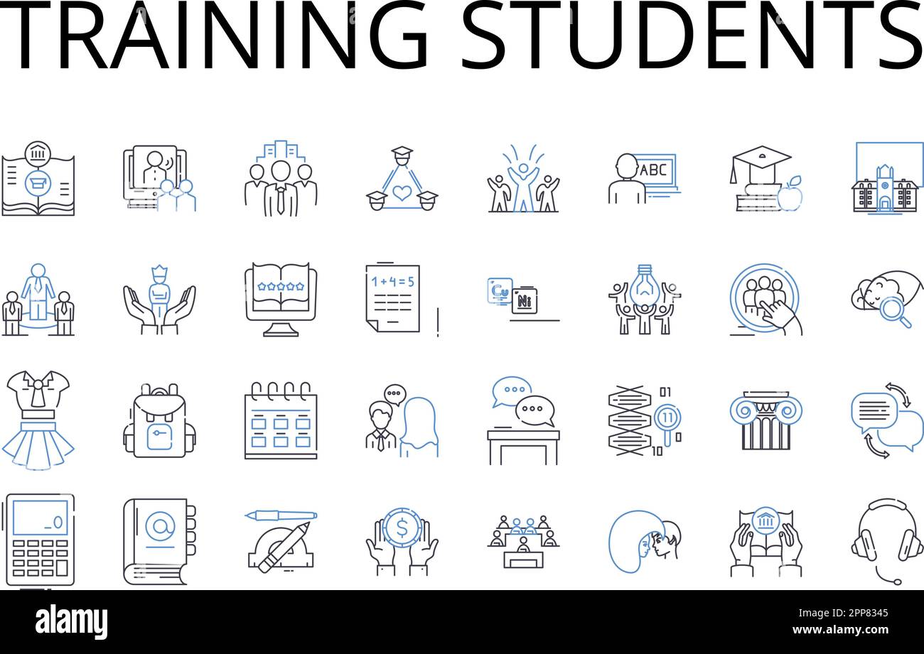 Training students line icons collection. Educating individuals ...
