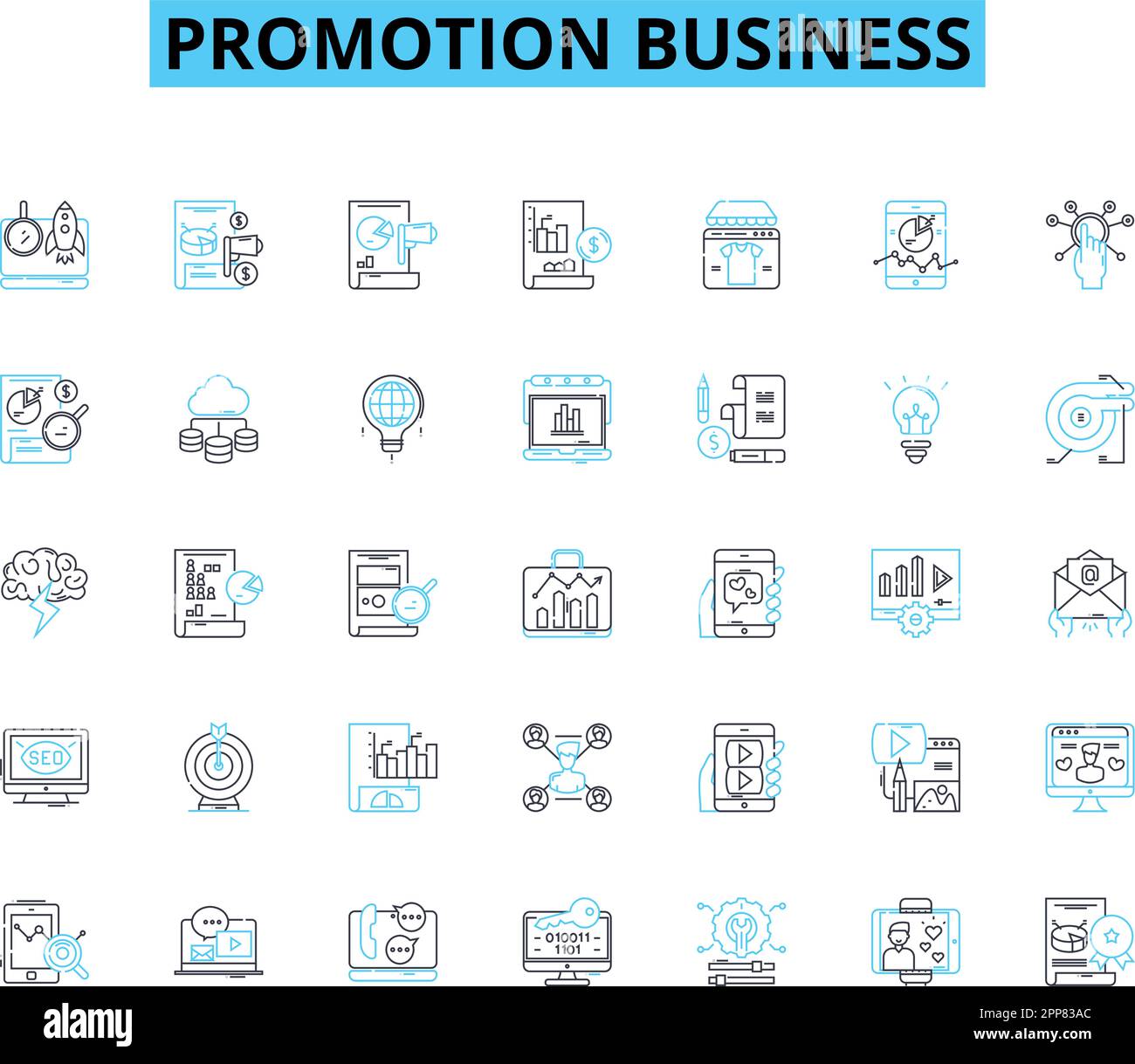 Promotion business linear icons set. Advertising, Marketing, Branding ...