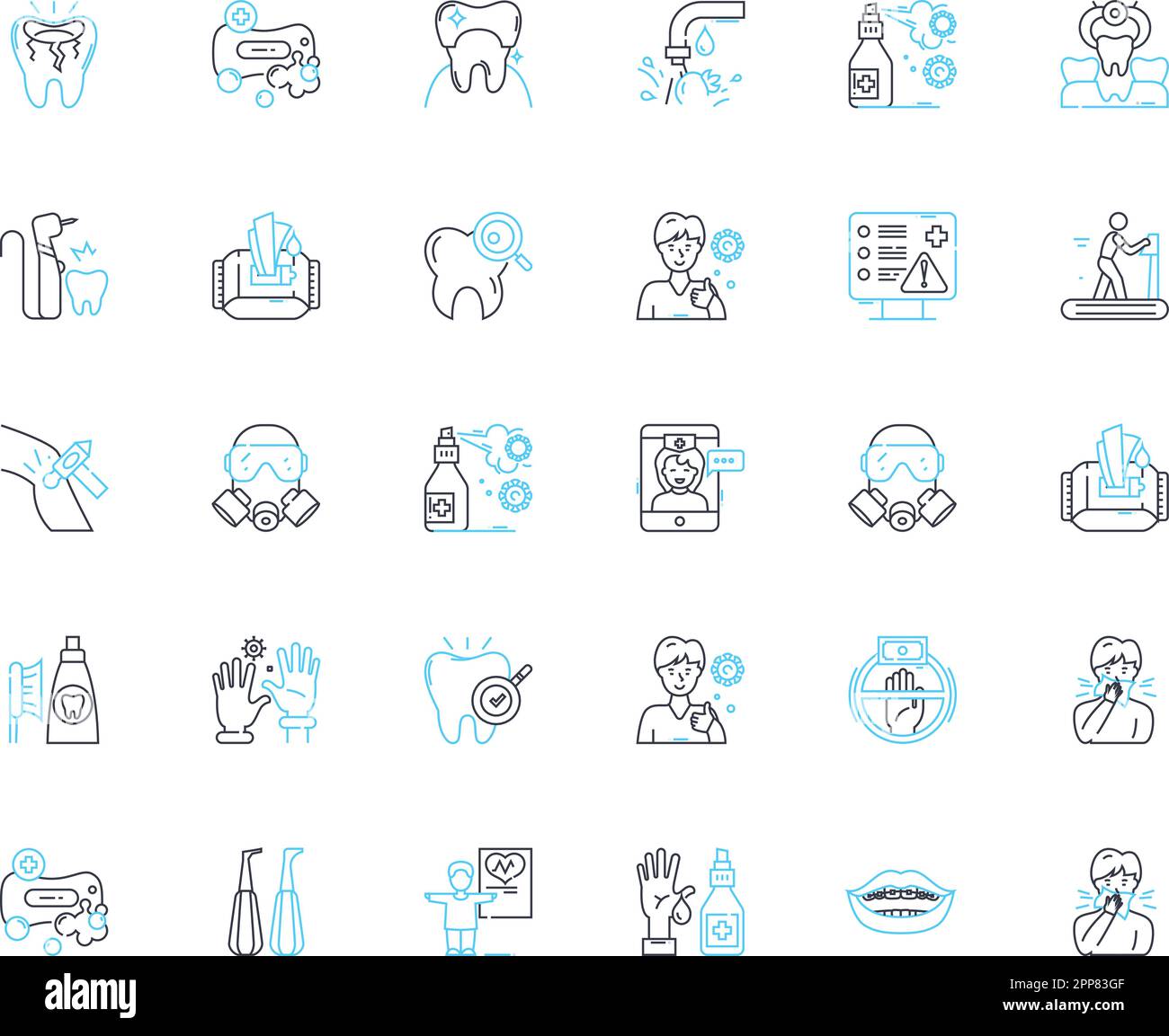 Dental hygiene linear icons set. Teeth, Gums, Plaque, Flossing ...