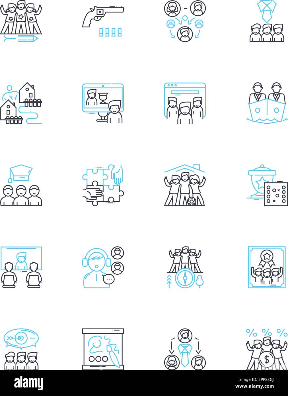 Gathering linear icons set. Congregation, Assembly, Meetup, Rendezvous ...