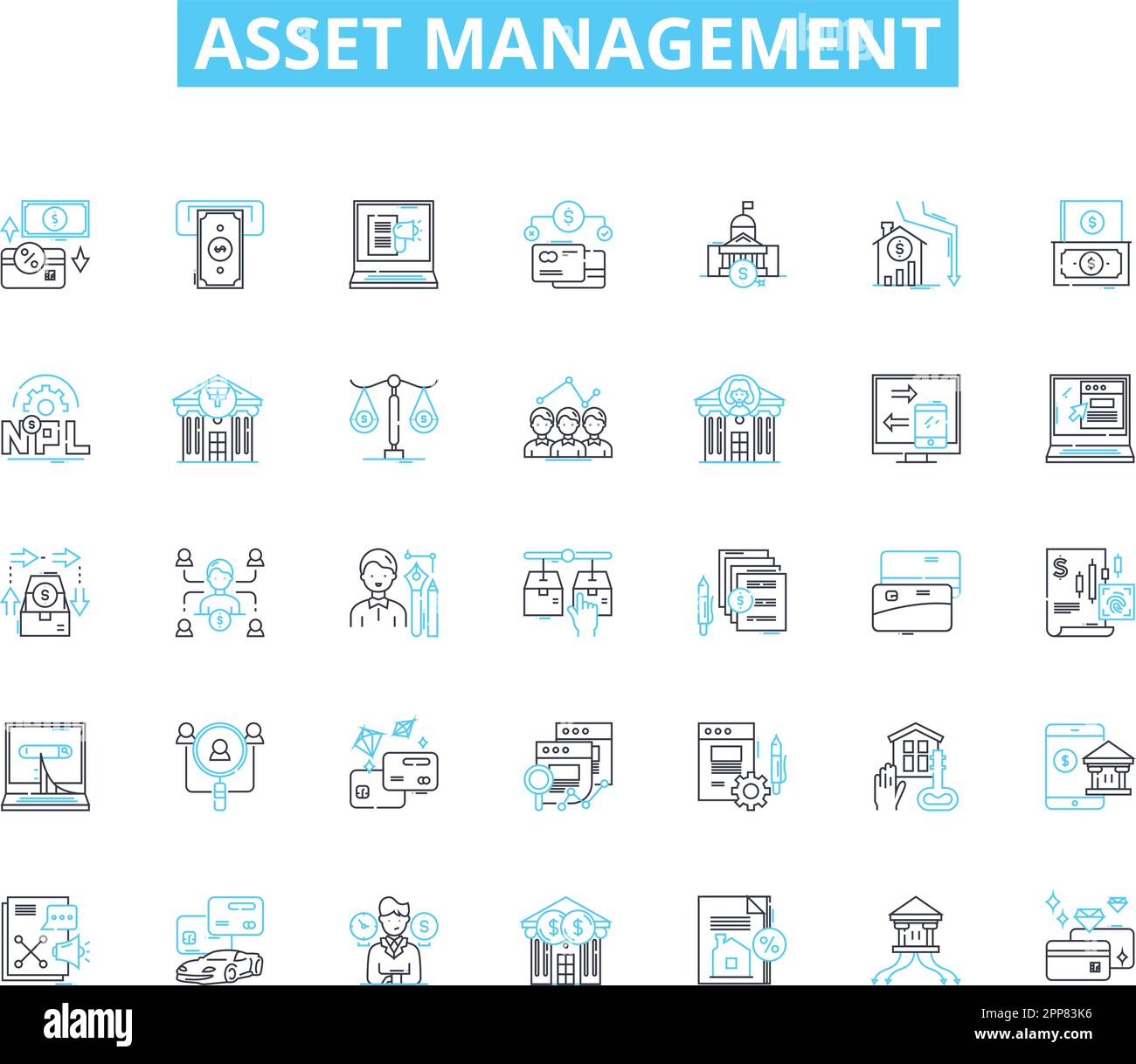Asset Management Linear Icons Set Investments Portfolio Allocation Equity Diversification