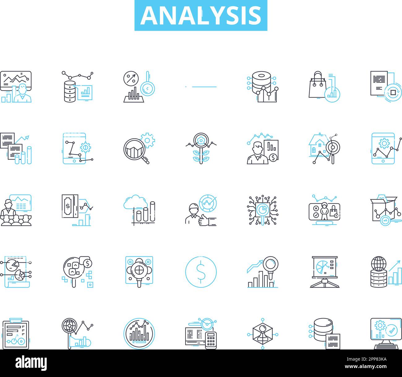 Analysis Linear Icons Set Examination Evaluation Assessment Inspection Scrutiny