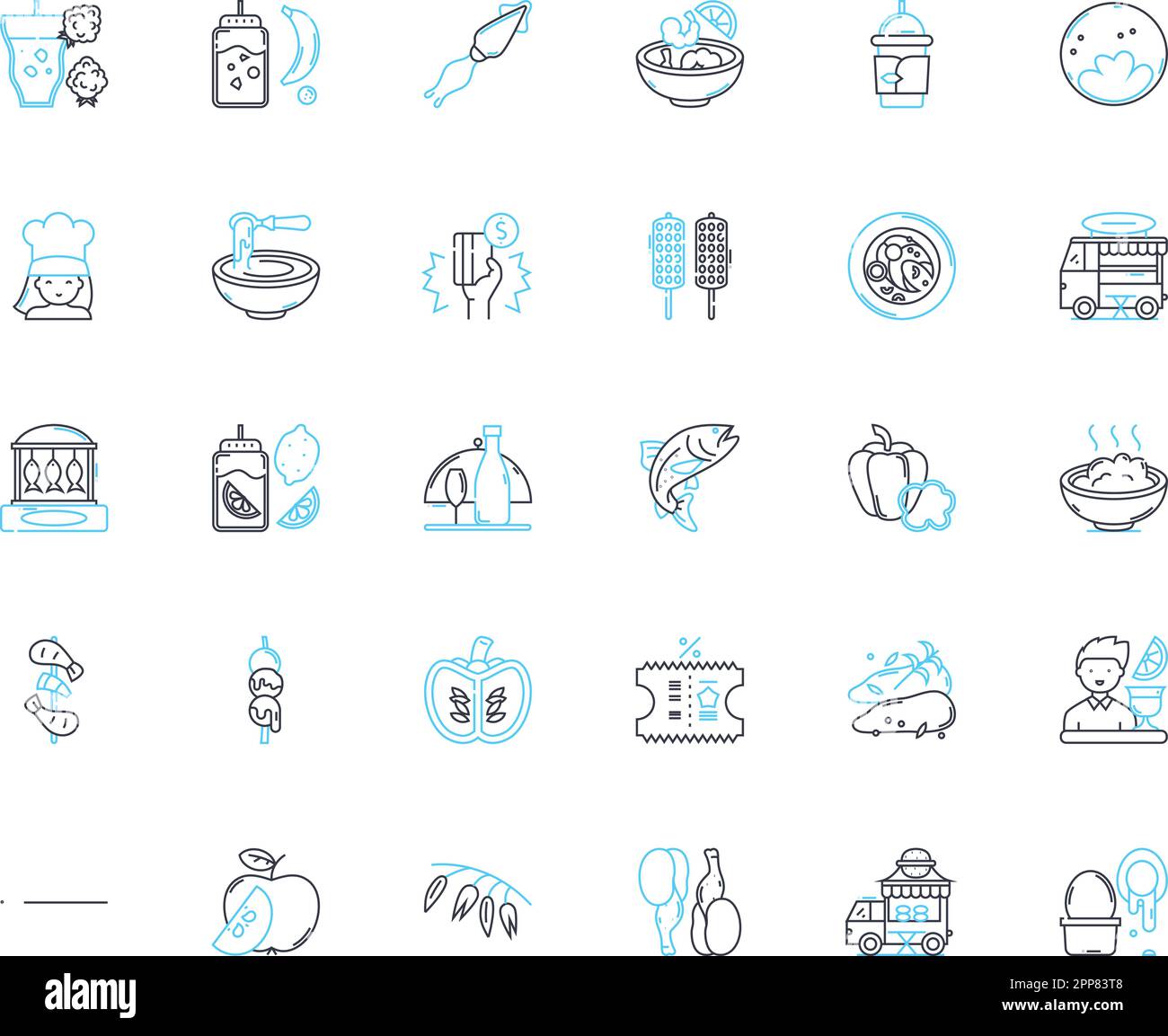 Food manufacturing business linear icons set. Production, Ingredients ...