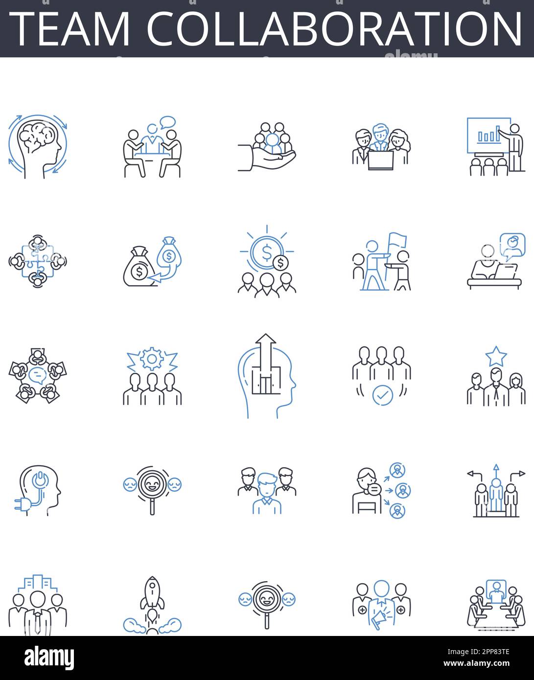 Team collaboration line icons collection. Cabinets, Countertops ...