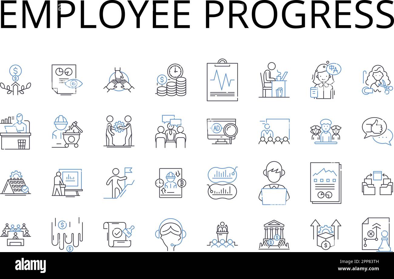 Employee progress line icons collection. Worker development, Staff advancement, Personnel growth ...