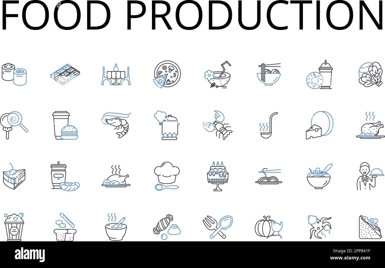 Food production line icons collection. Agriculture, Culinary arts ...