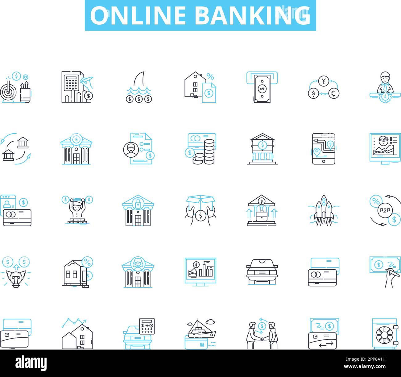 Online banking linear icons set. Secure, Convenient, Accessible, Mobile ...