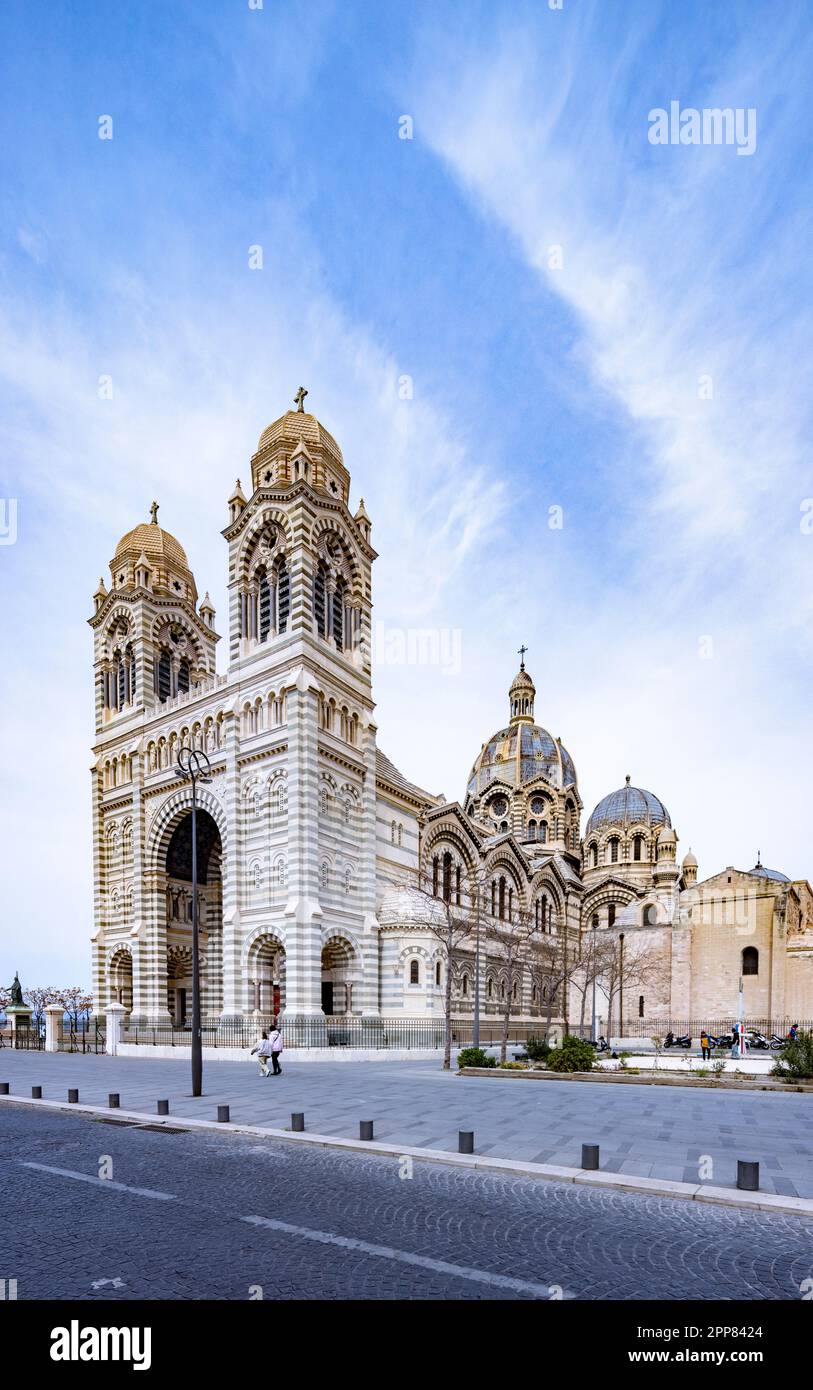 exterior facade, Byzantine style Marseille Cathedral, Marseille, France ...