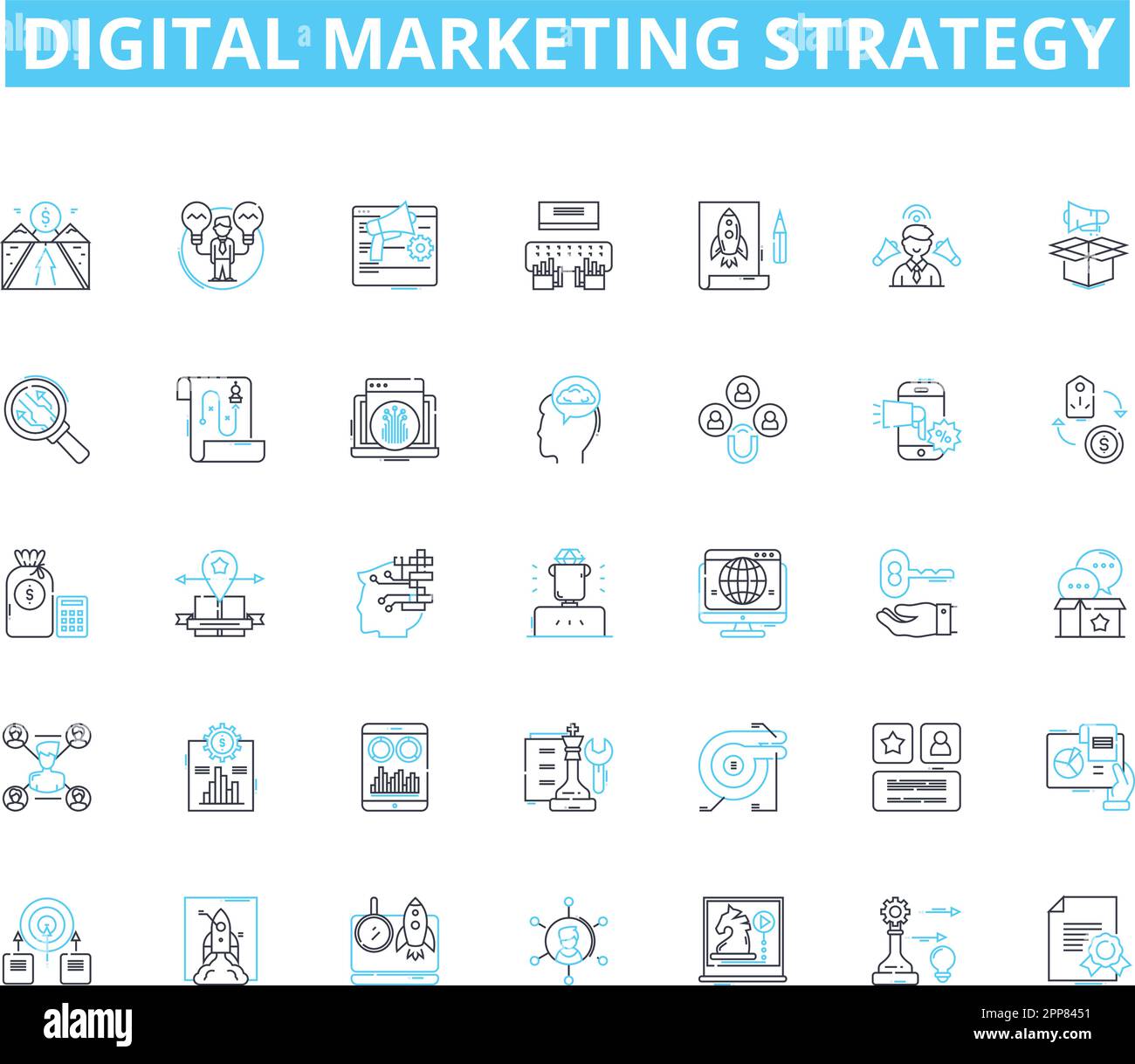 Digital marketing strategy linear icons set. Analytics, Audience ...