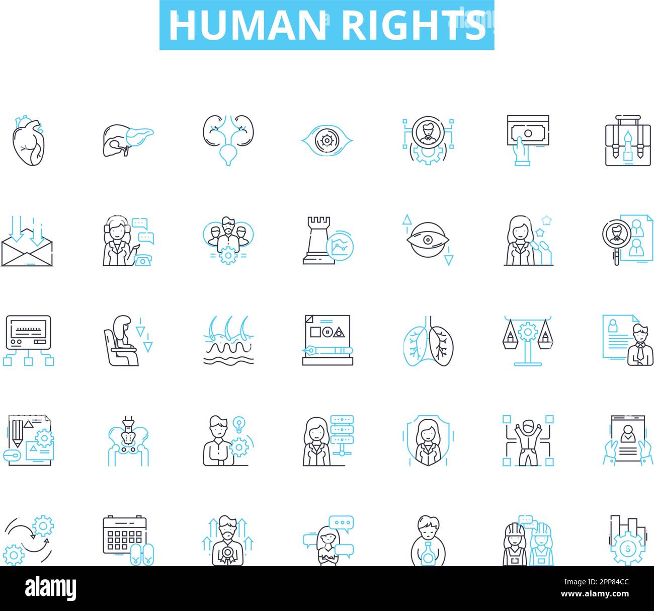 Human rights linear icons set. Equality, Dignity, Justice, Liberty ...
