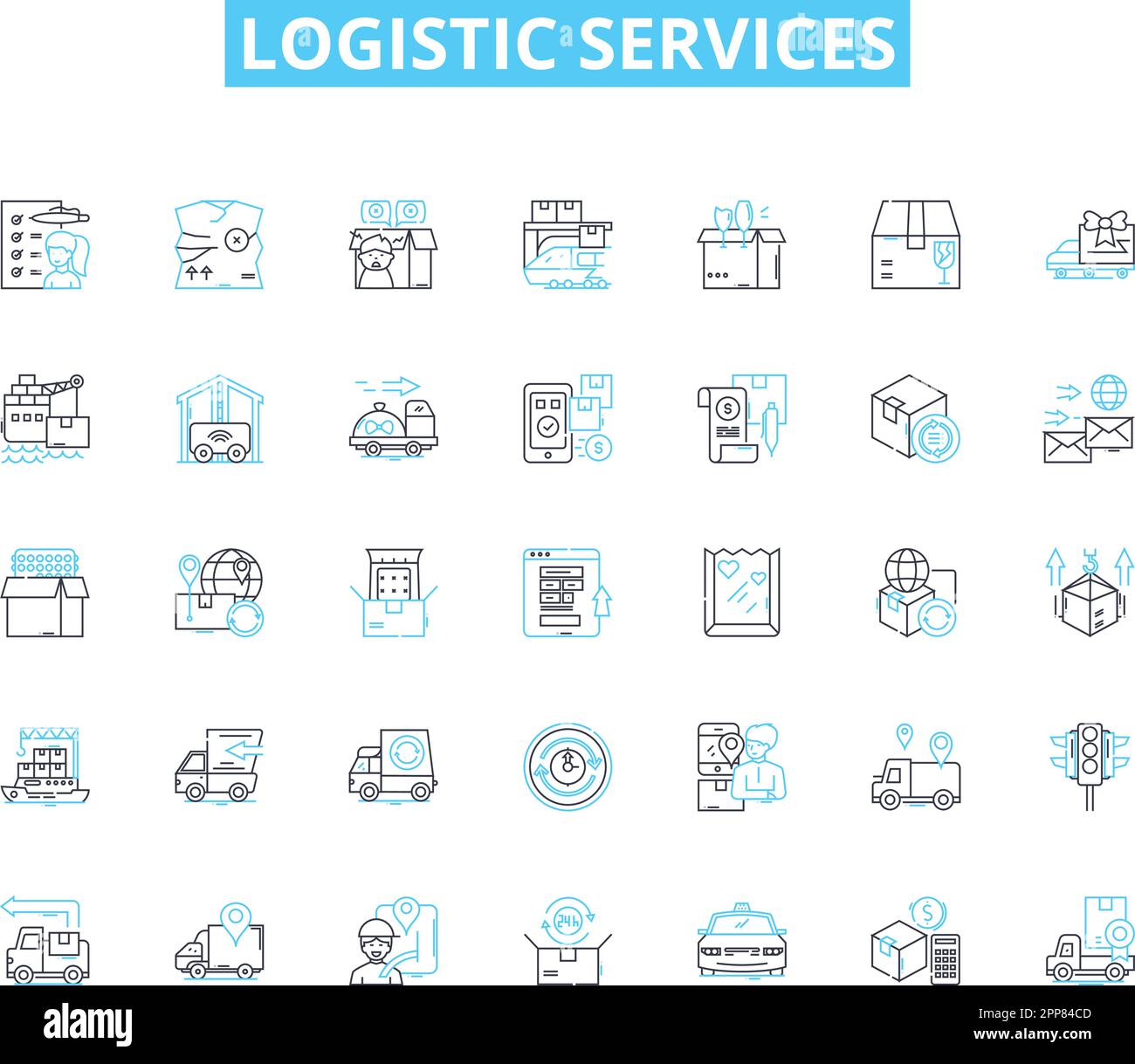 Logistic services linear icons set. Warehousing, Transportation, Supply ...