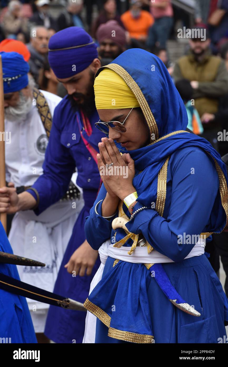 London, England, UK. 22nd Apr, 2023. Performers of the Sikh martial art ...