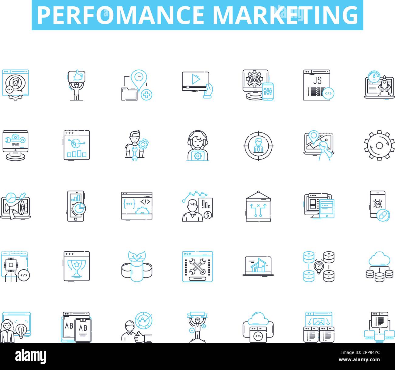 Perfomance marketing linear icons set. Conversion, Clickthrough, ROI ...