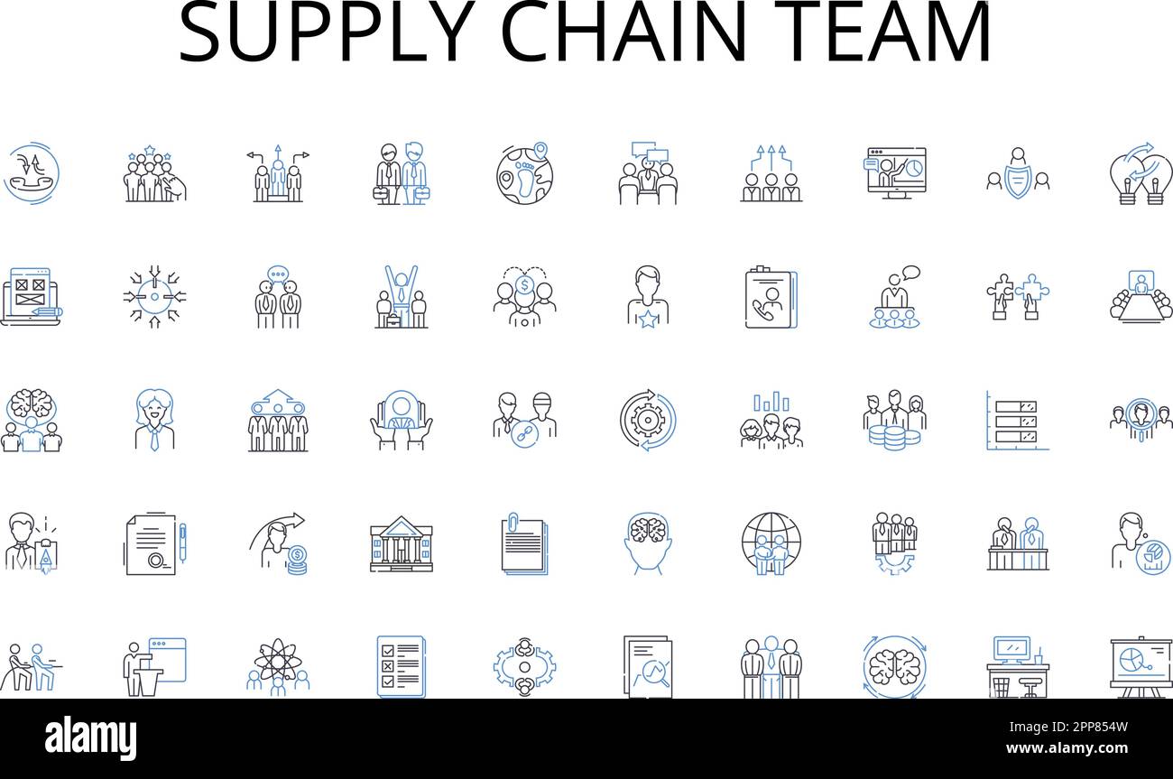 Supply chain team line icons collection. Progression, Growth ...