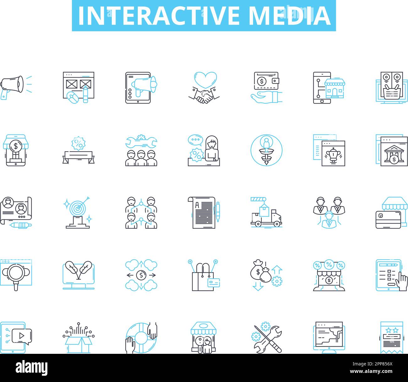 Interactive media linear icons set. Engagement, Digital, Multimedia ...