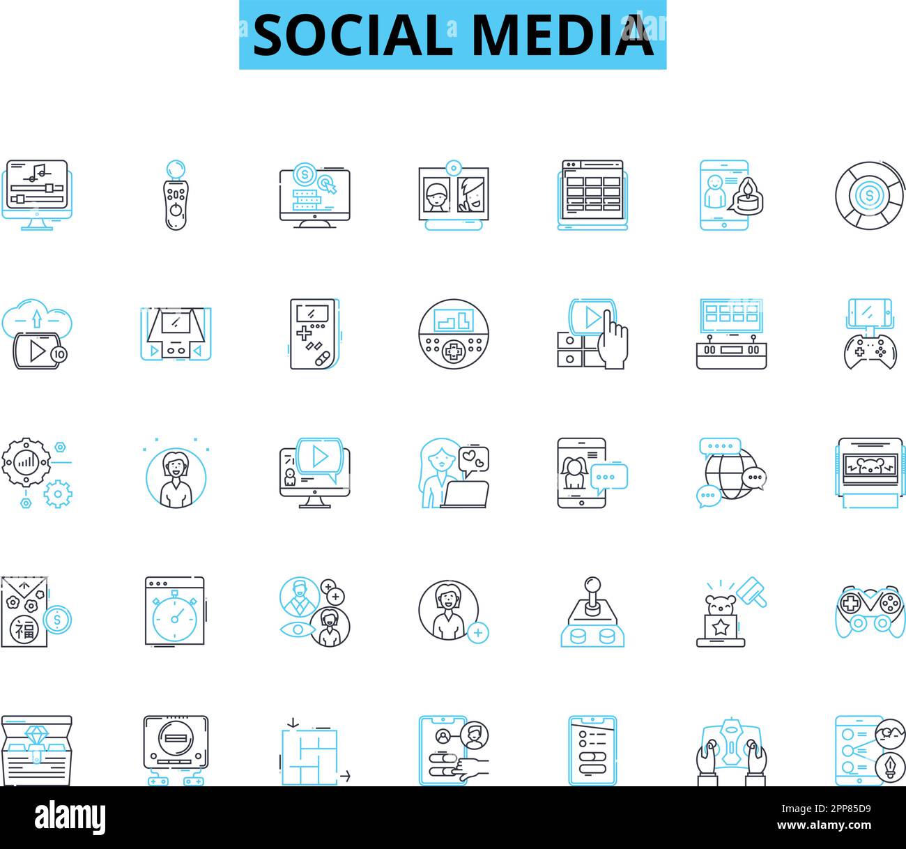 social media linear icons set. Innovation, Sharing, Virality, Nerking, Connection, Community ...