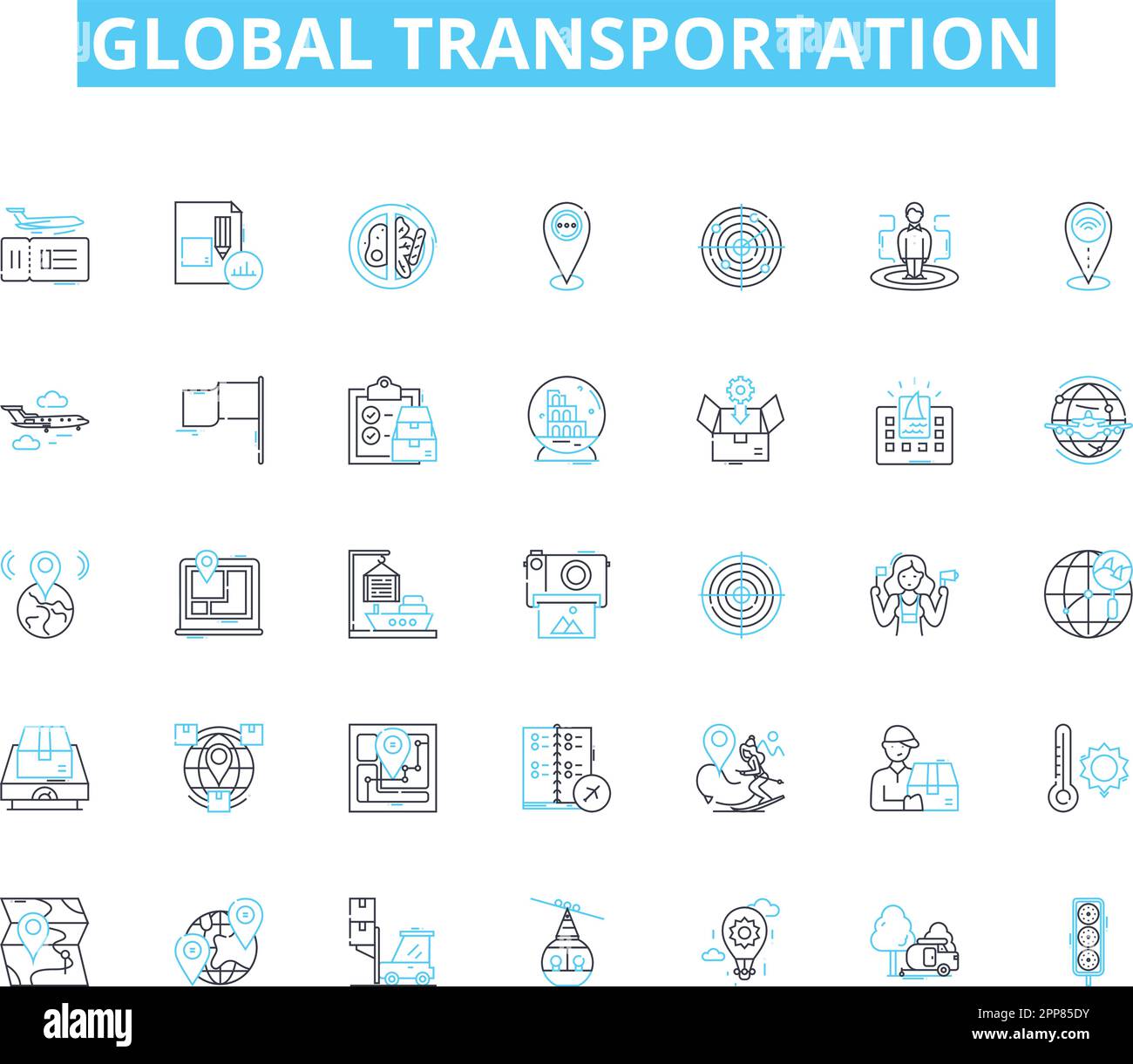 Global transportation linear icons set. Logistics, Shipping, Freight ...