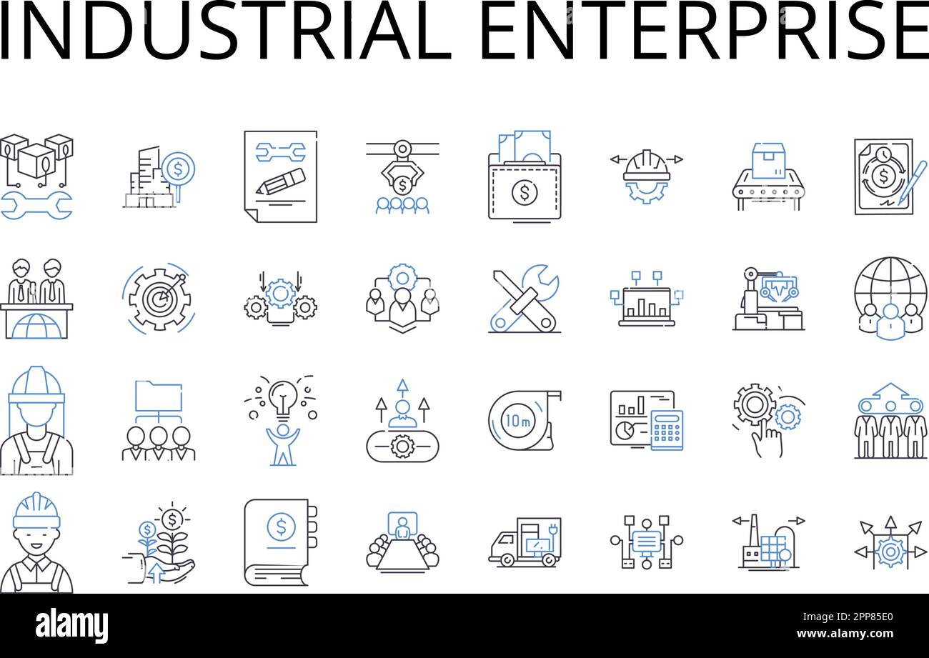 Industrial enterprise line icons collection. Commercial business ...